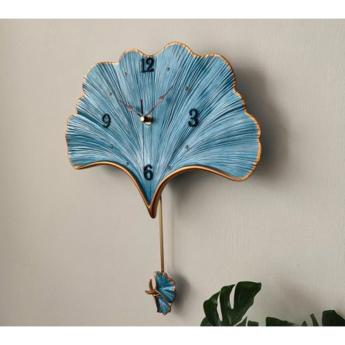 Blue Gingko leaf wall clock - Shopps.In