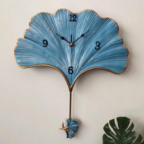 Blue Gingko leaf wall clock - Shopps.In
